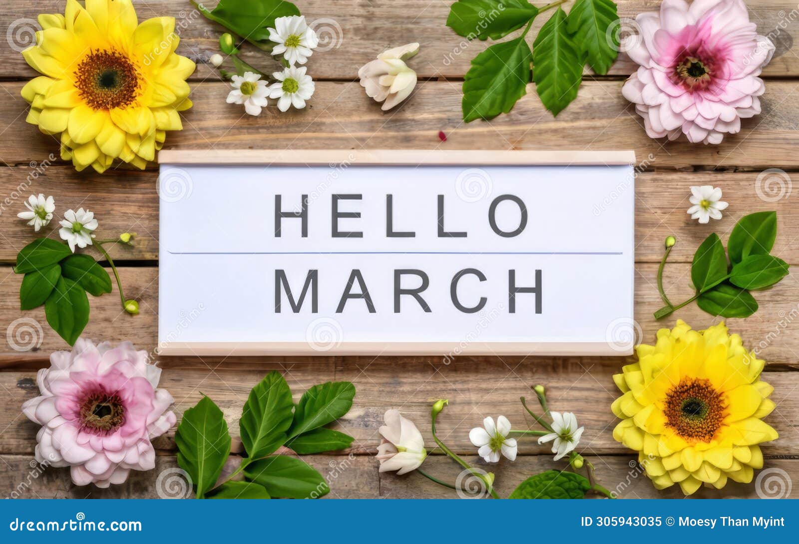 Hello March greeting card stock illustration. Illustration of flowers ...