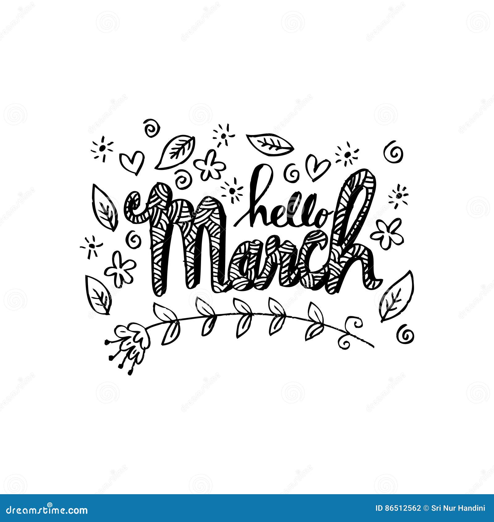 Hello March greeting card stock vector. Illustration of flower - 86512562