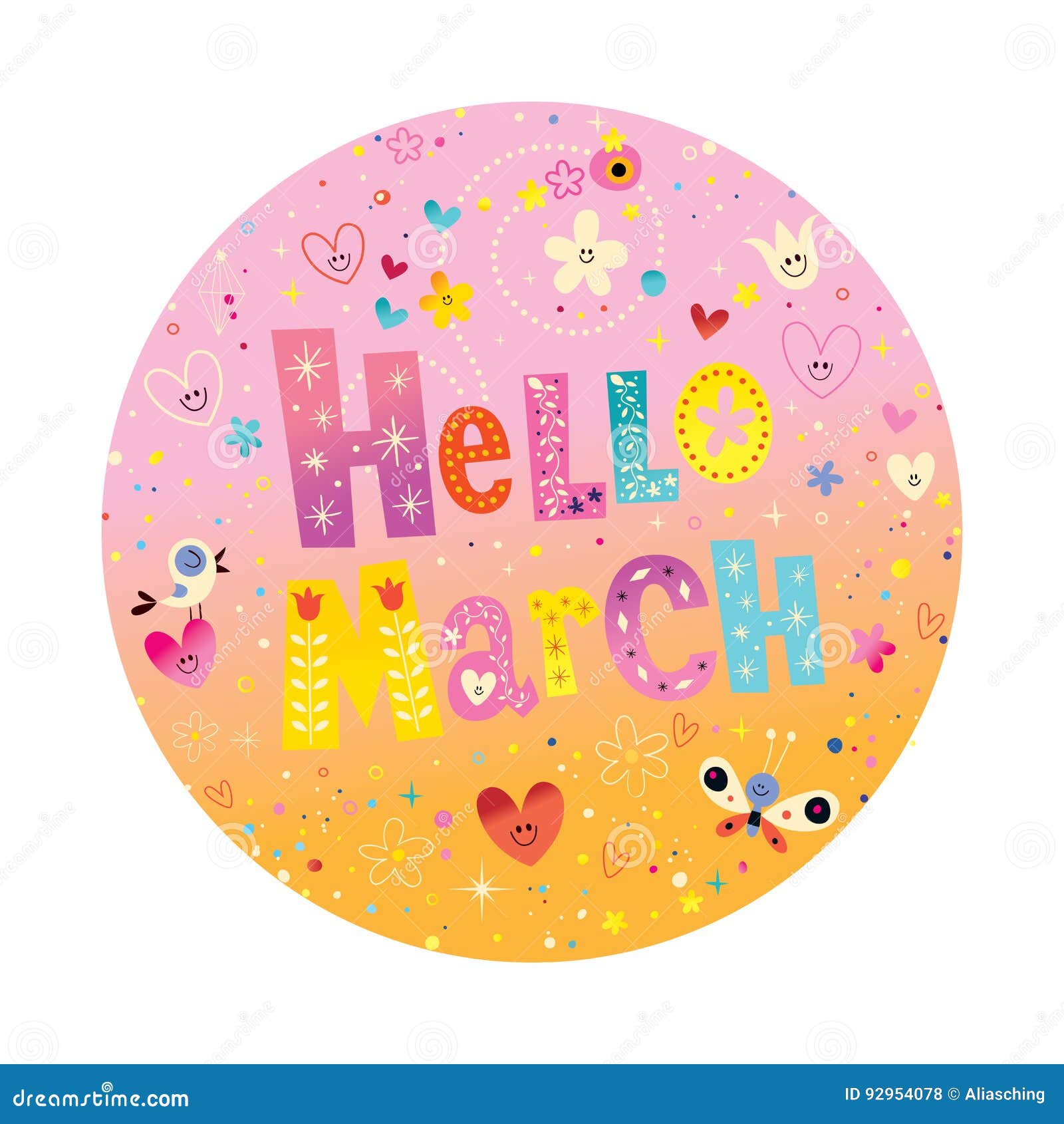 Hello March greeting card stock vector. Illustration of flowers - 92954078