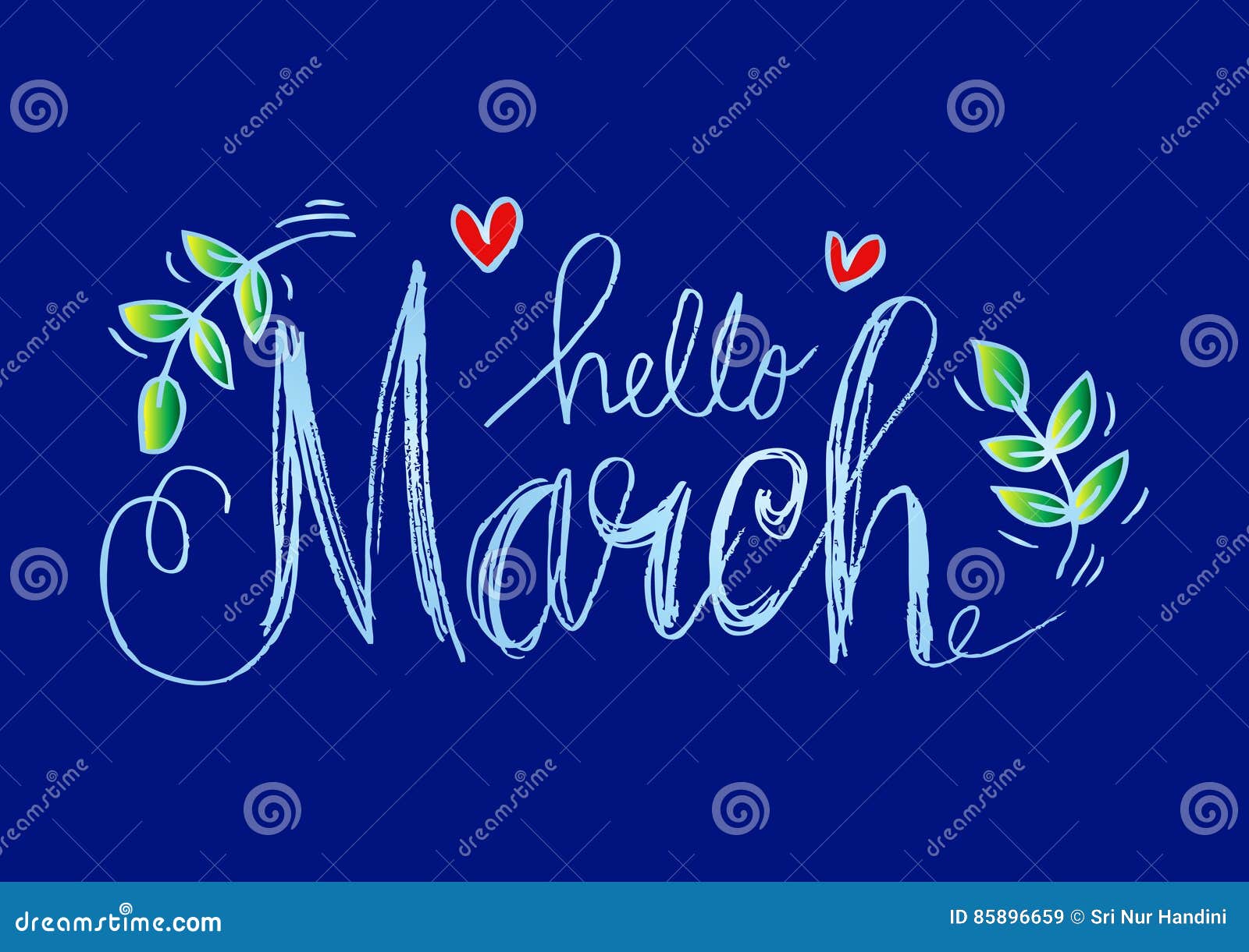 Hello March lettering stock illustration. Illustration of postcard ...