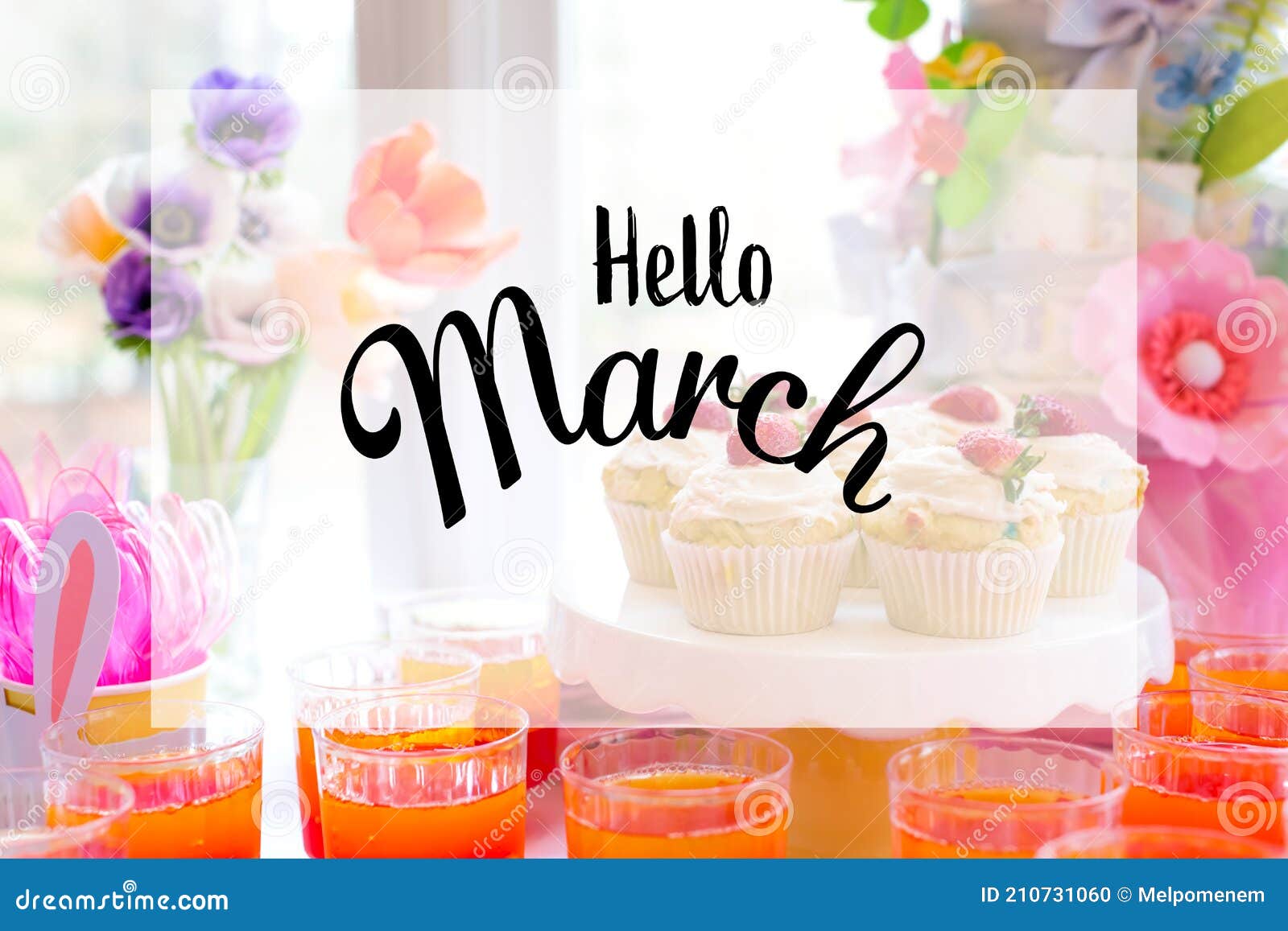 Hello March Message with Dessert Table Stock Photo - Image of hello ...
