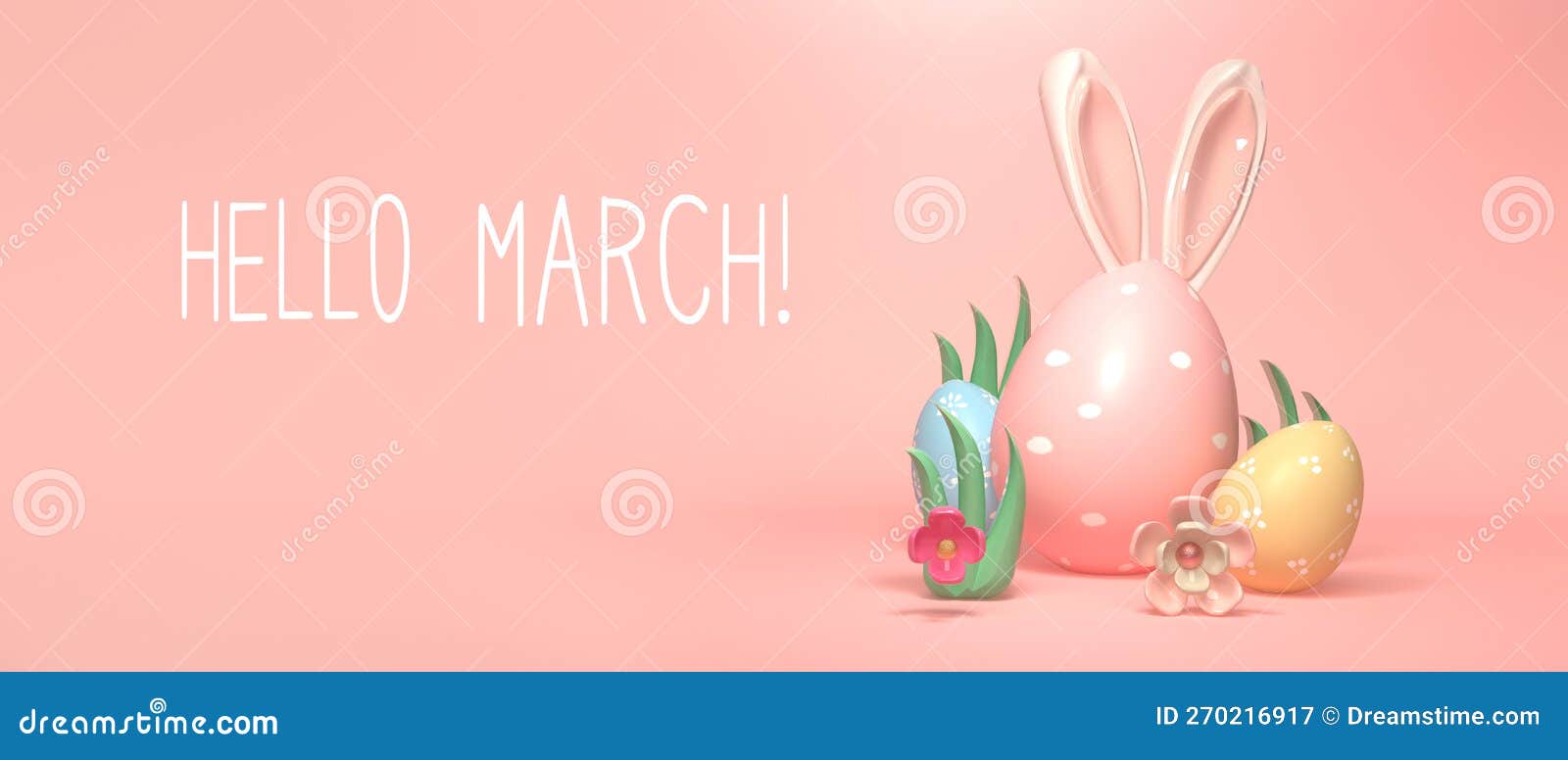 Hello March Message with Easter Eggs and Rabbit Ears Stock Illustration ...