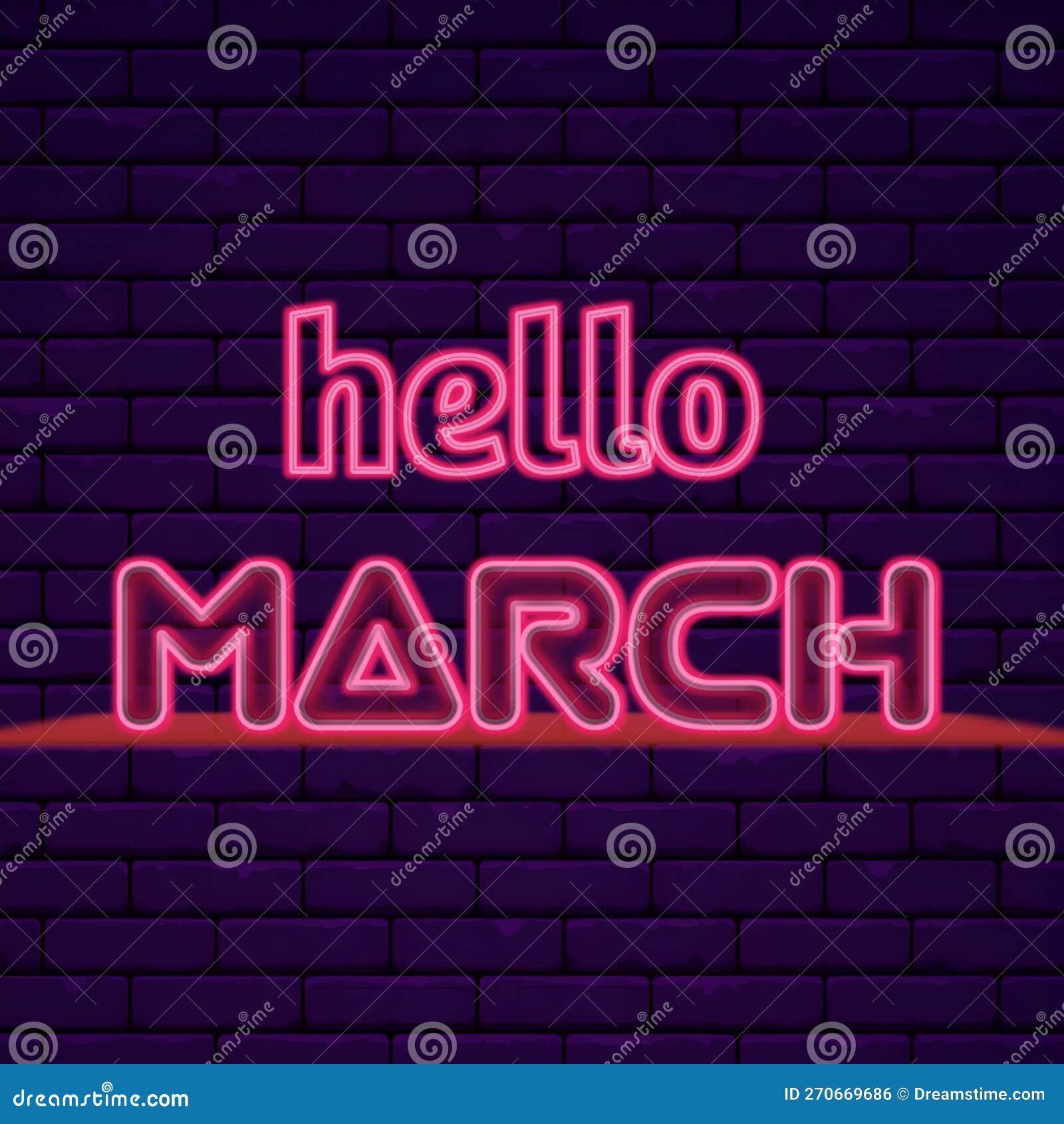 Hello March Neon Sign Brick Wall Background Stock Illustrations – 5 ...