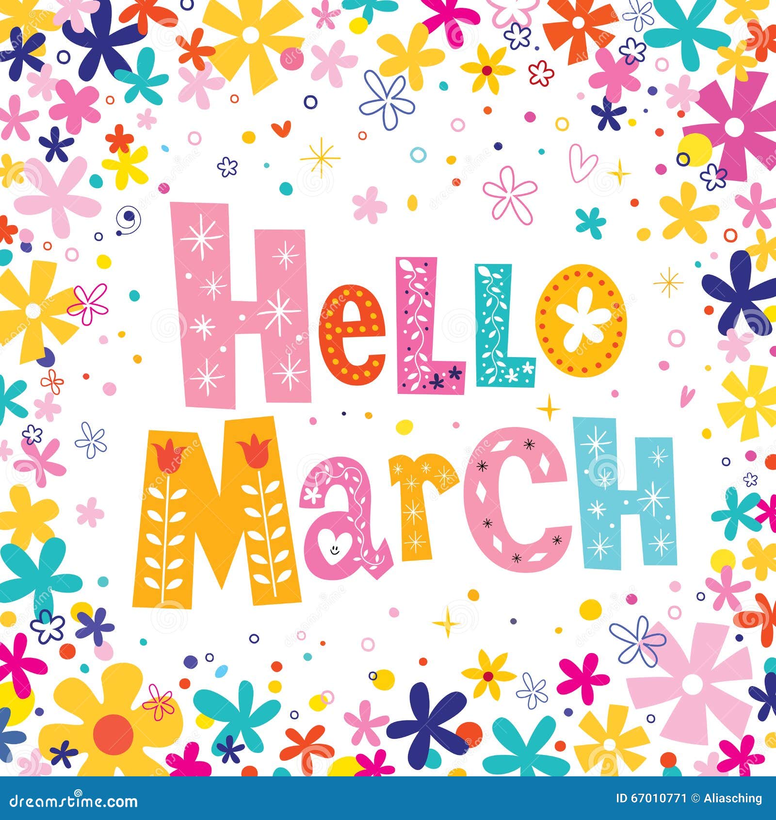 Hello March Unique Decorative Lettering Card Stock Vector ...