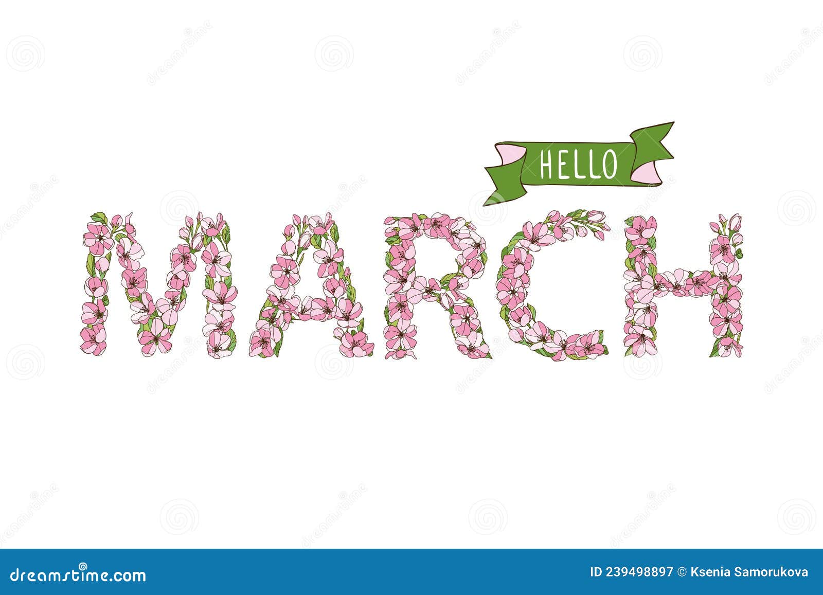Hello March. Letters of Apple Tree Flowers Stock Vector - Illustration ...