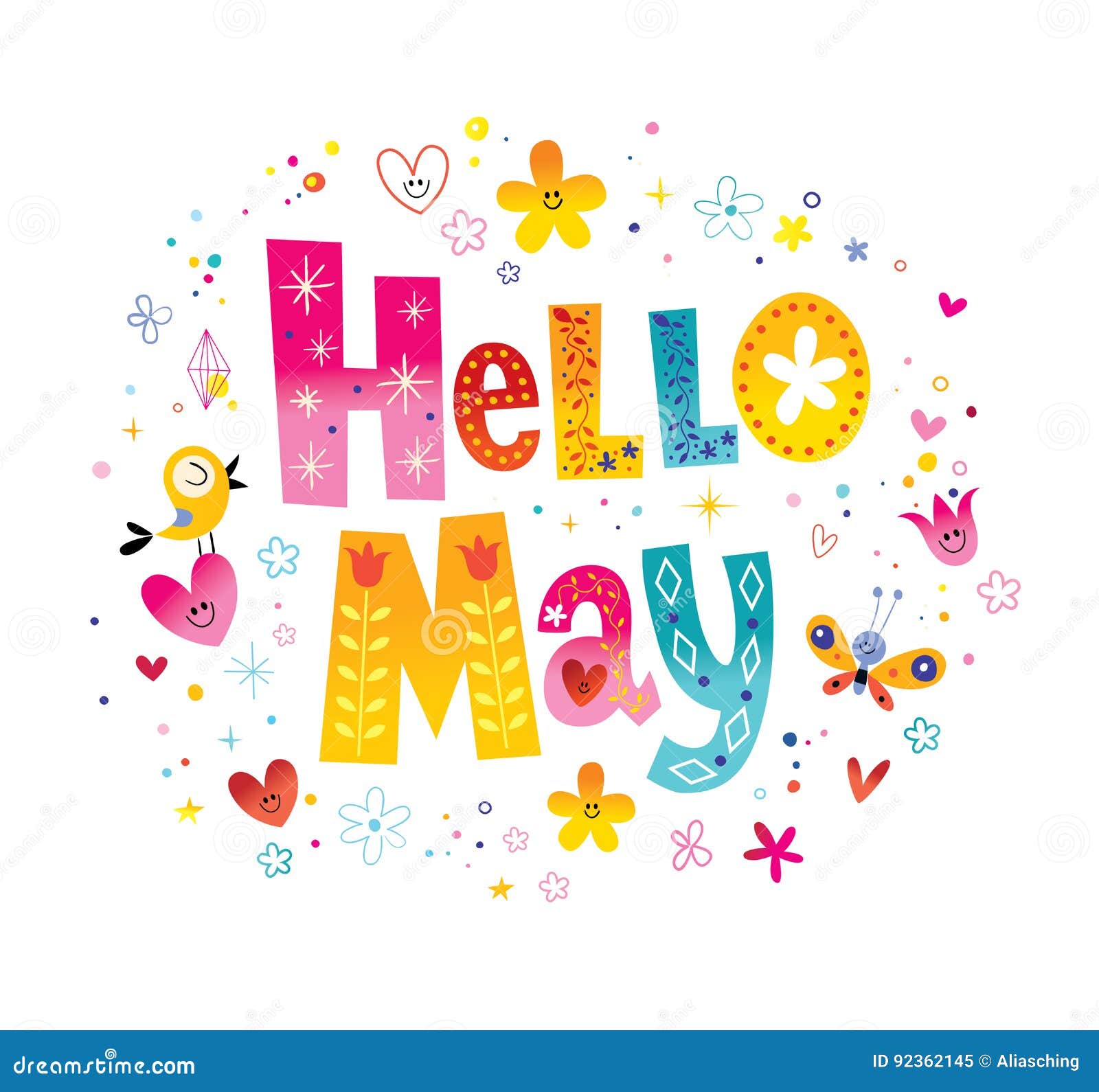 Hello May vektor illustrationer. Illustration av blomma - 92362145