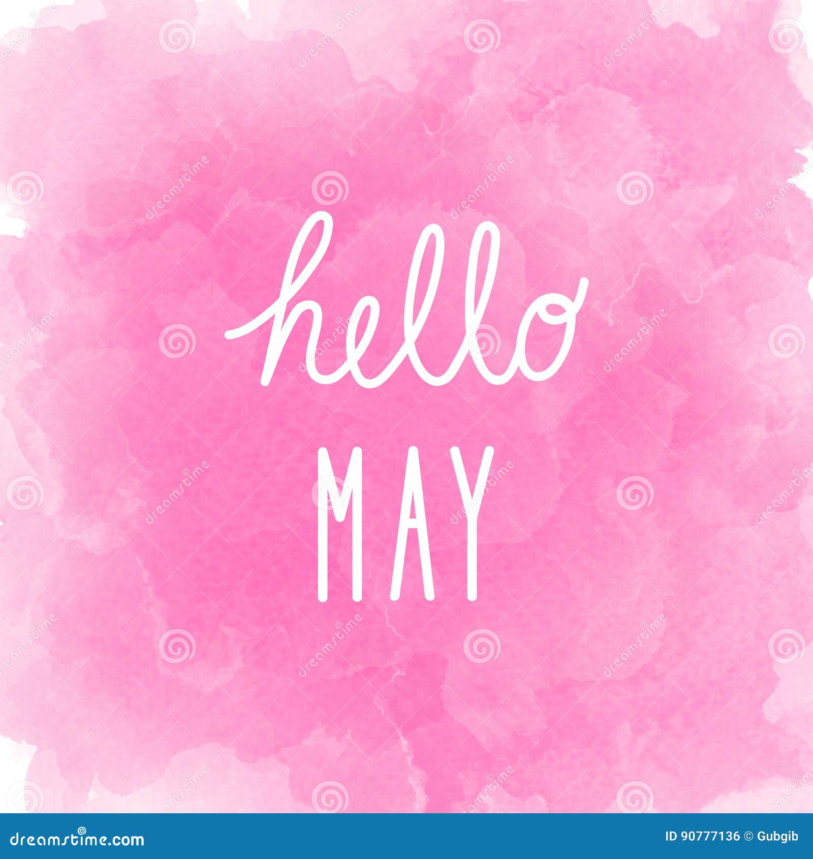 Hello May Greeting on Abstract Pink Watercolor Background Stock ...