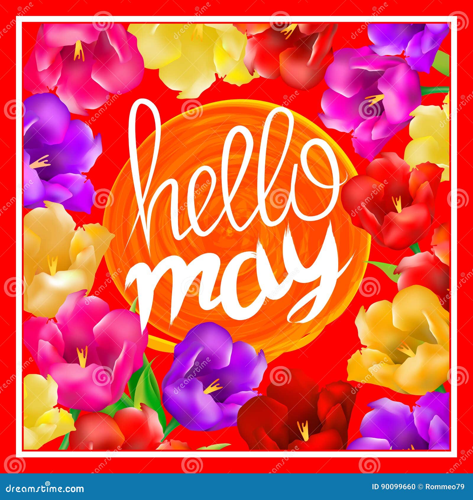 Hello May Hand Lettering with Tulip Flower. Vector Illustration EPS10 ...