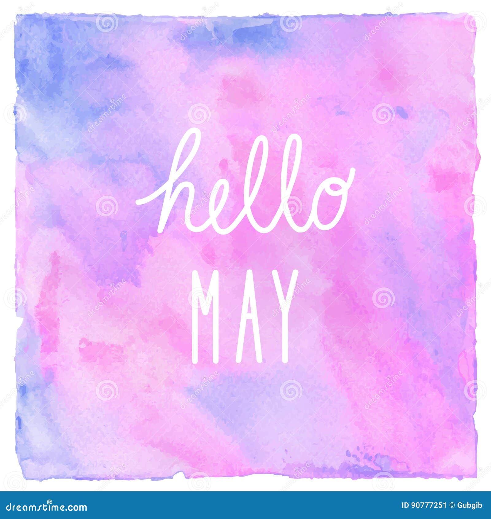 Hello May Text on Pink Blue and Violet Watercolor Stock Illustration ...
