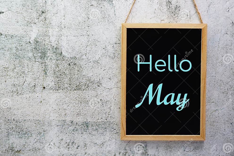 Hello May Typography Text on Blackboard Hanging Against on the Wall ...