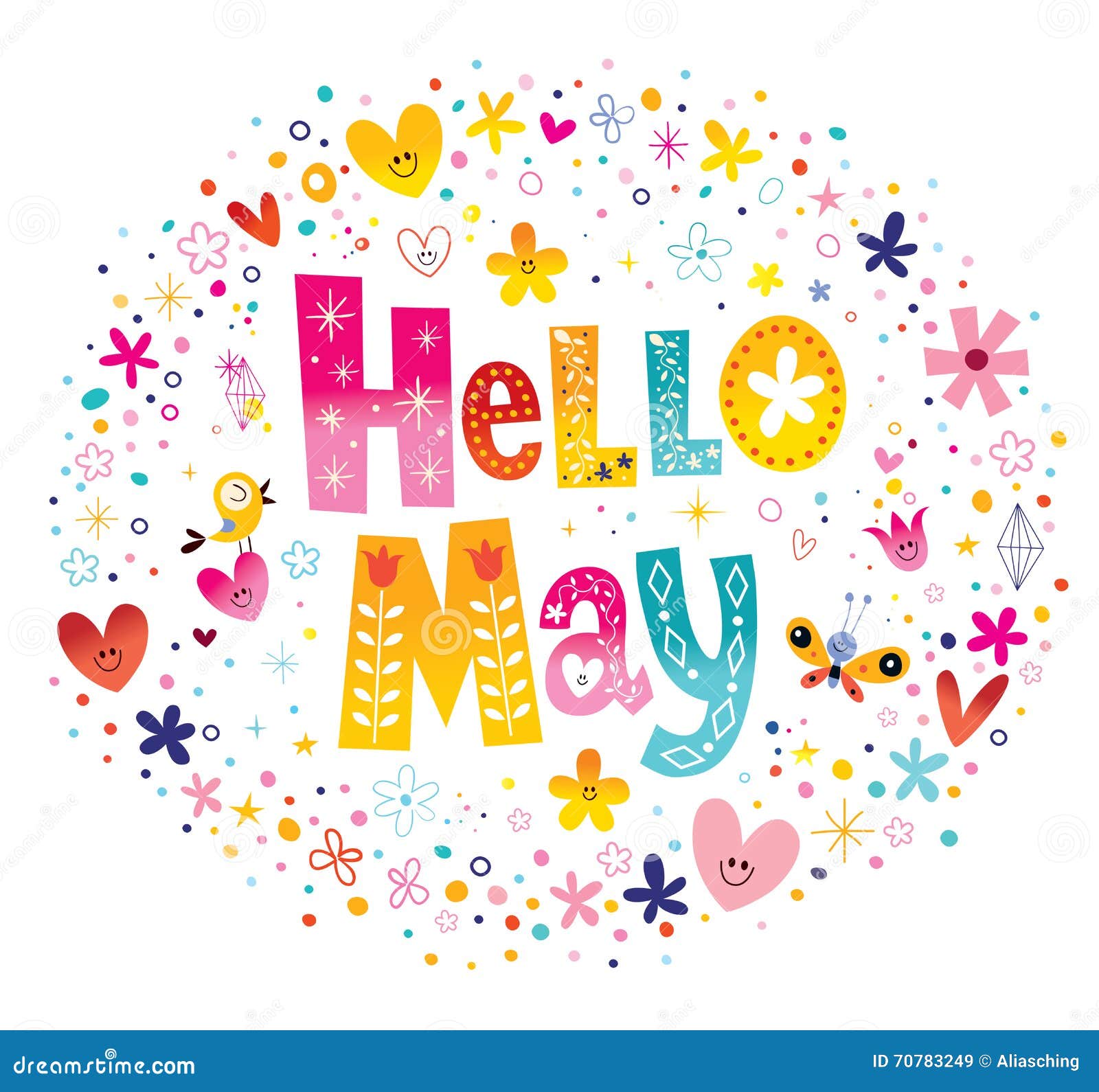 Hello May unique lettering stock vector. Illustration of plant - 70783249