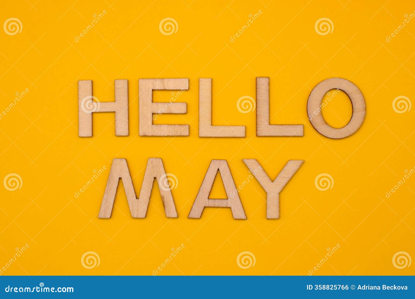 Hello may text stock photo. Image of poster, cartoon - 358825766