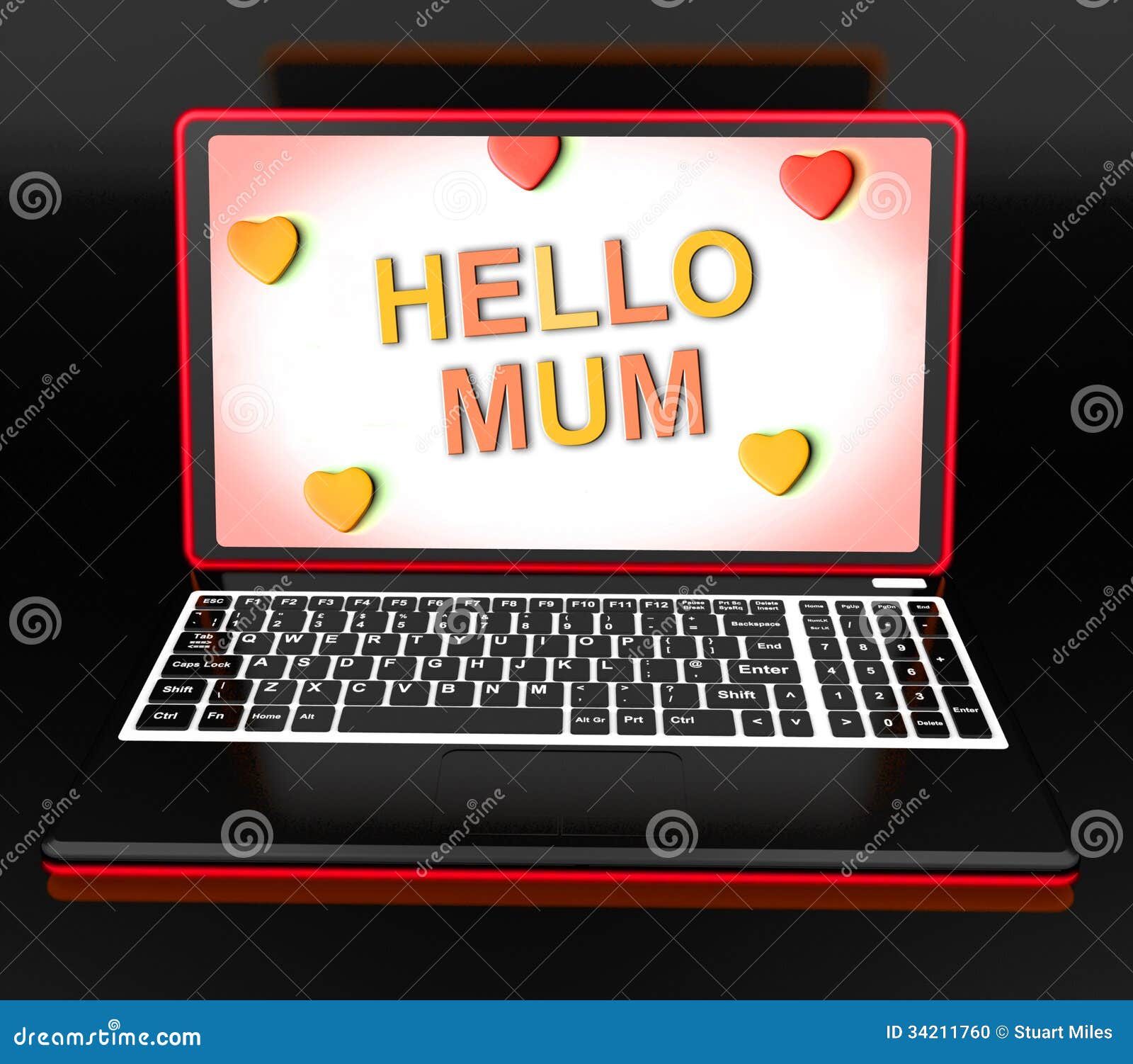 Hello Mom on Laptop Showing Digital Greetings Card Stock Illustration ...
