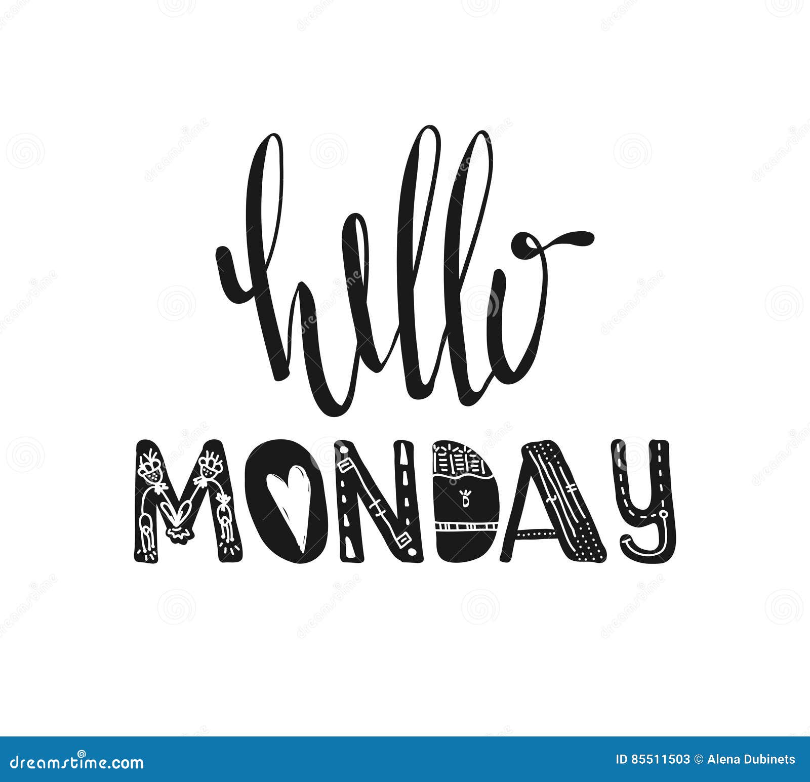 Hello Monday Inspirational Lettering Logo Cartoon Vector