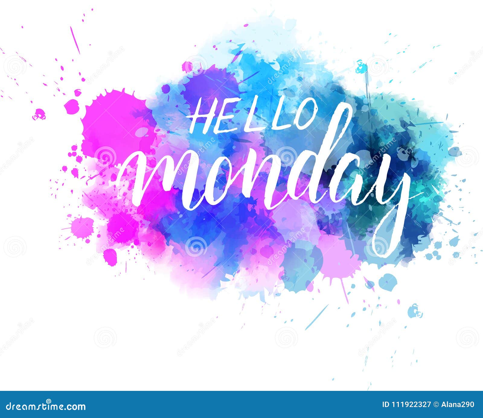 Hello Monday Hand Lettering On Watercolor Splash Stock Vector