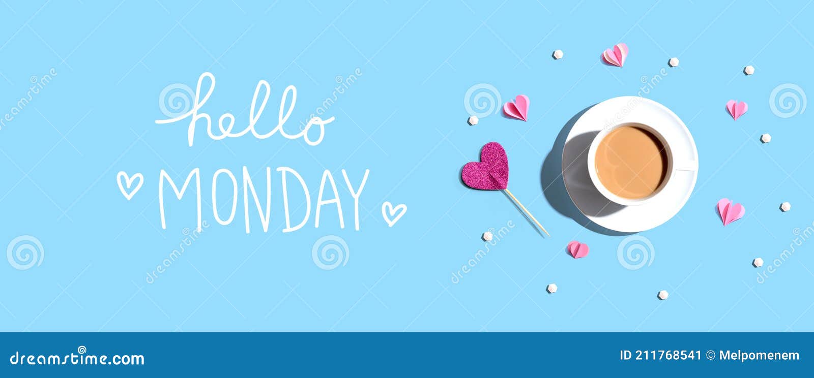 Hello Monday Message with a Cup of Coffee and Paper Hearts Stock Image ...