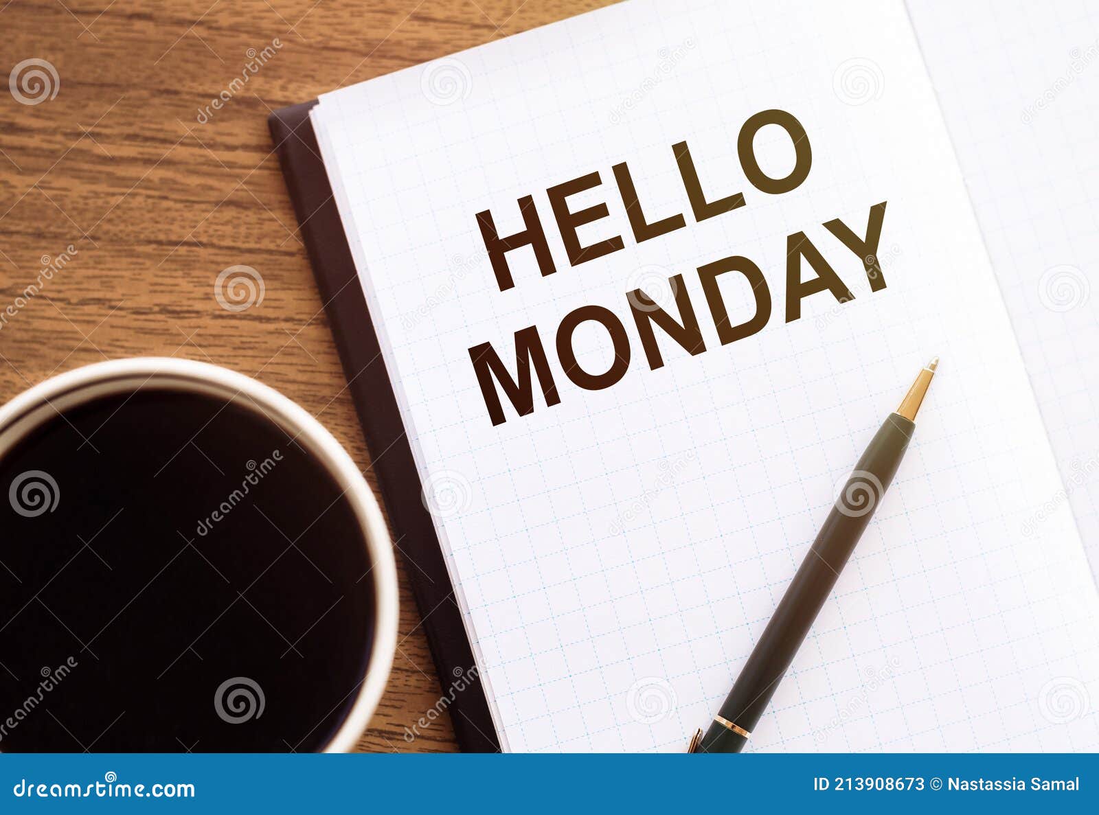 HELLO MONDAY - Text on Notepad on Wooden Desk Stock Image - Image of ...