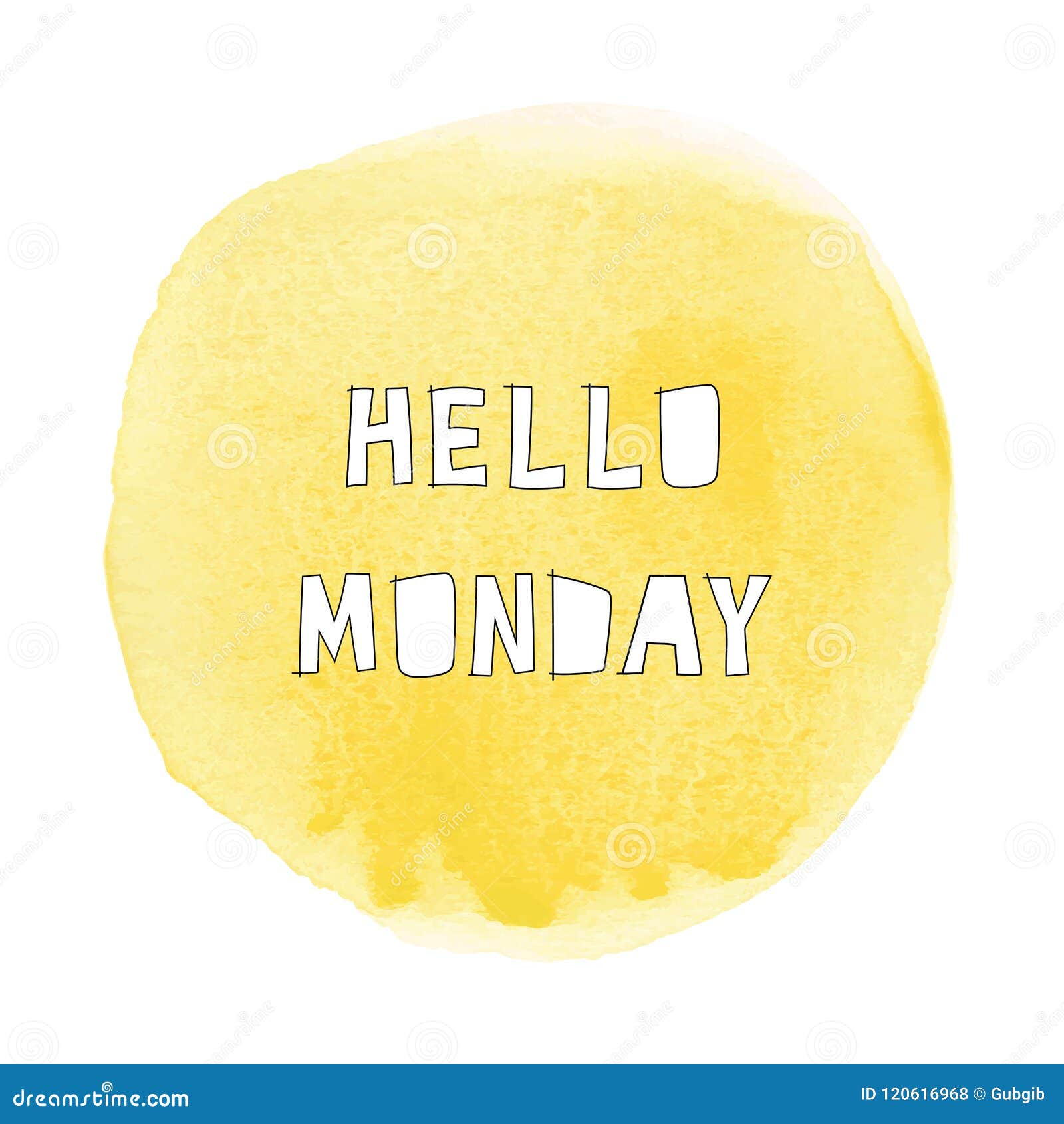 Hello Monday Text on Yellow Round Watercolor Stock Illustration ...