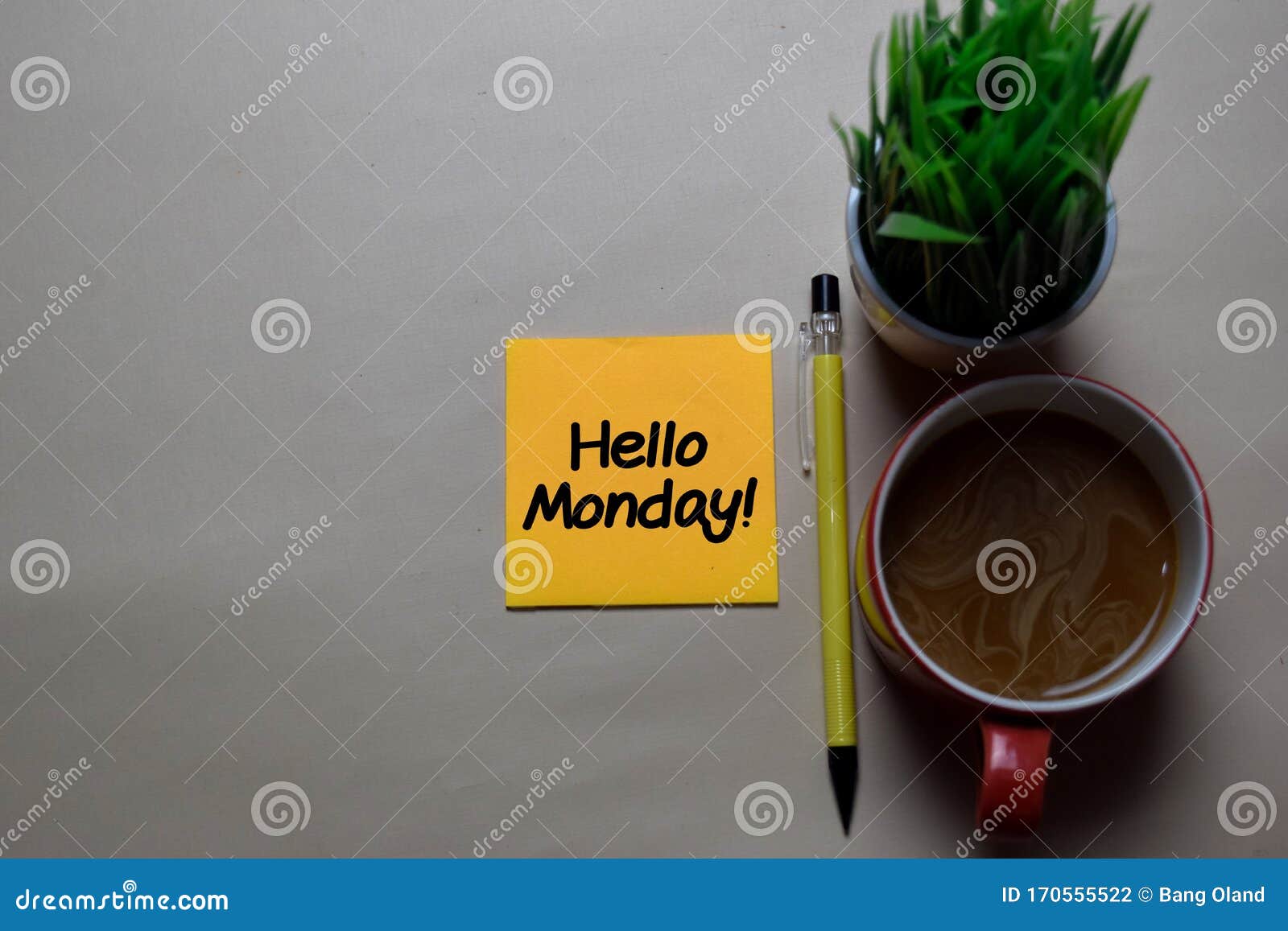 Hello Monday! Write on a Sticky Note Isolated on Office Desk Stock ...