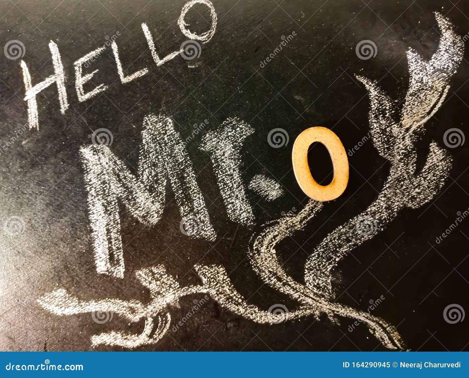 Hello Mr O Name Initials Concept Displaying on Chalkboard with Wooden ...