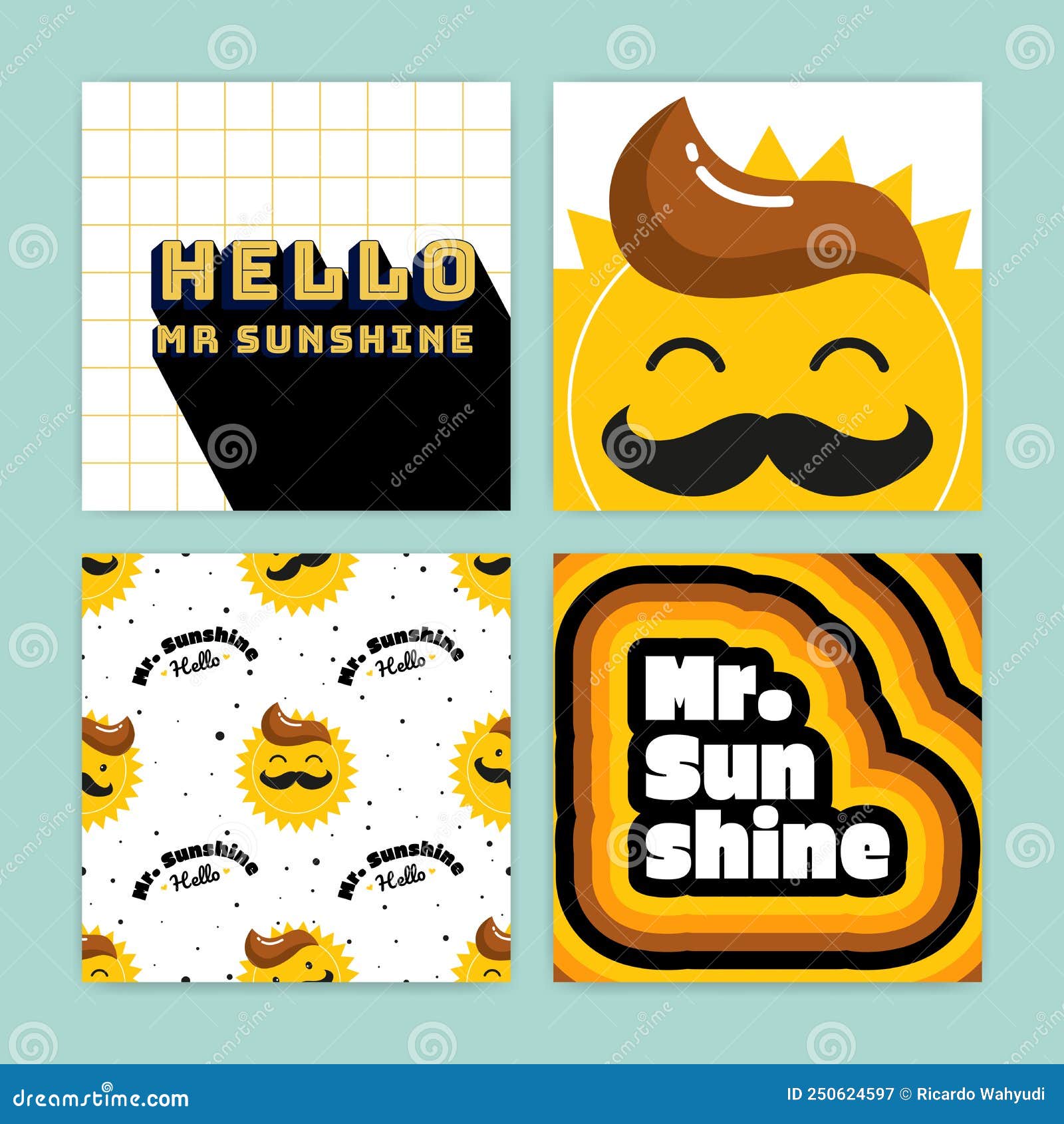 Set Poster of Hello Mr Sunshine Stock Vector - Illustration of print ...