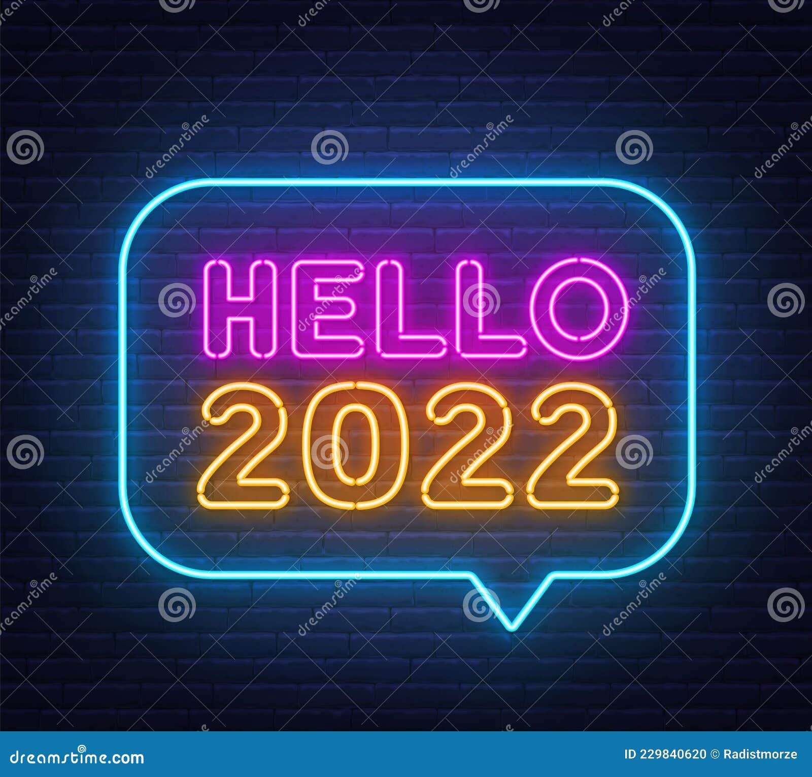 Hello 2022 Neon Sign on a Brick Wall Background. Stock Vector ...