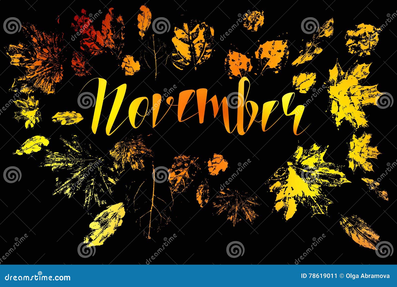 Hello November, Bright Fall Leaves and Lettering Stock Illustration ...