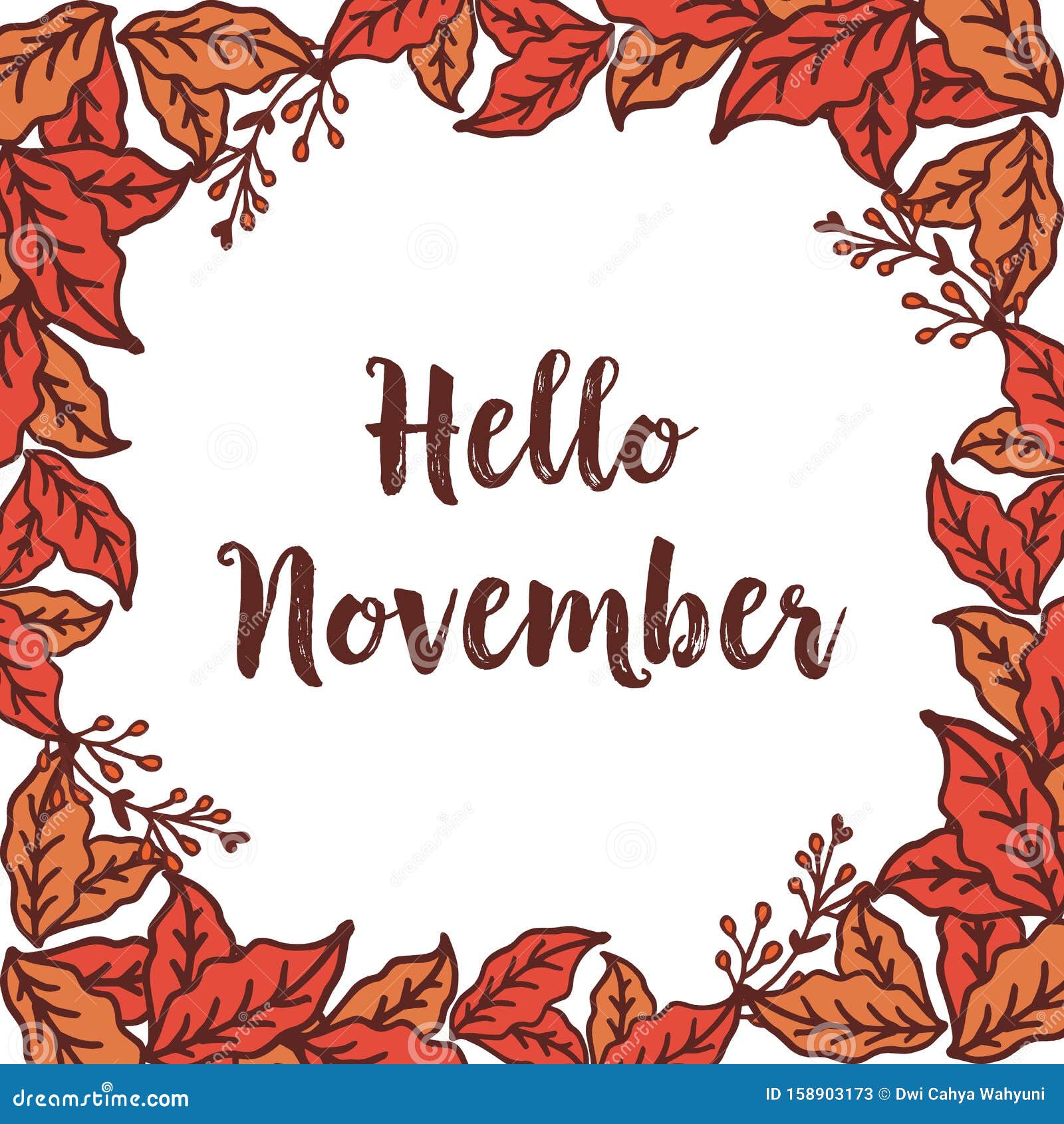 Hello November, with Design Colorful Leaf Frame Background. Vector ...
