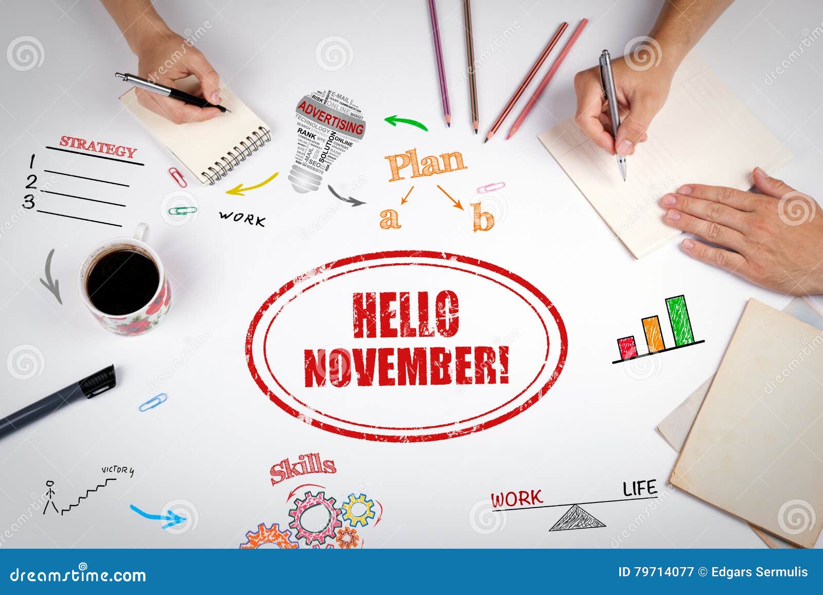 HELLO NOVEMBER Stamp. the Meeting at the White Office Table Stock Image ...