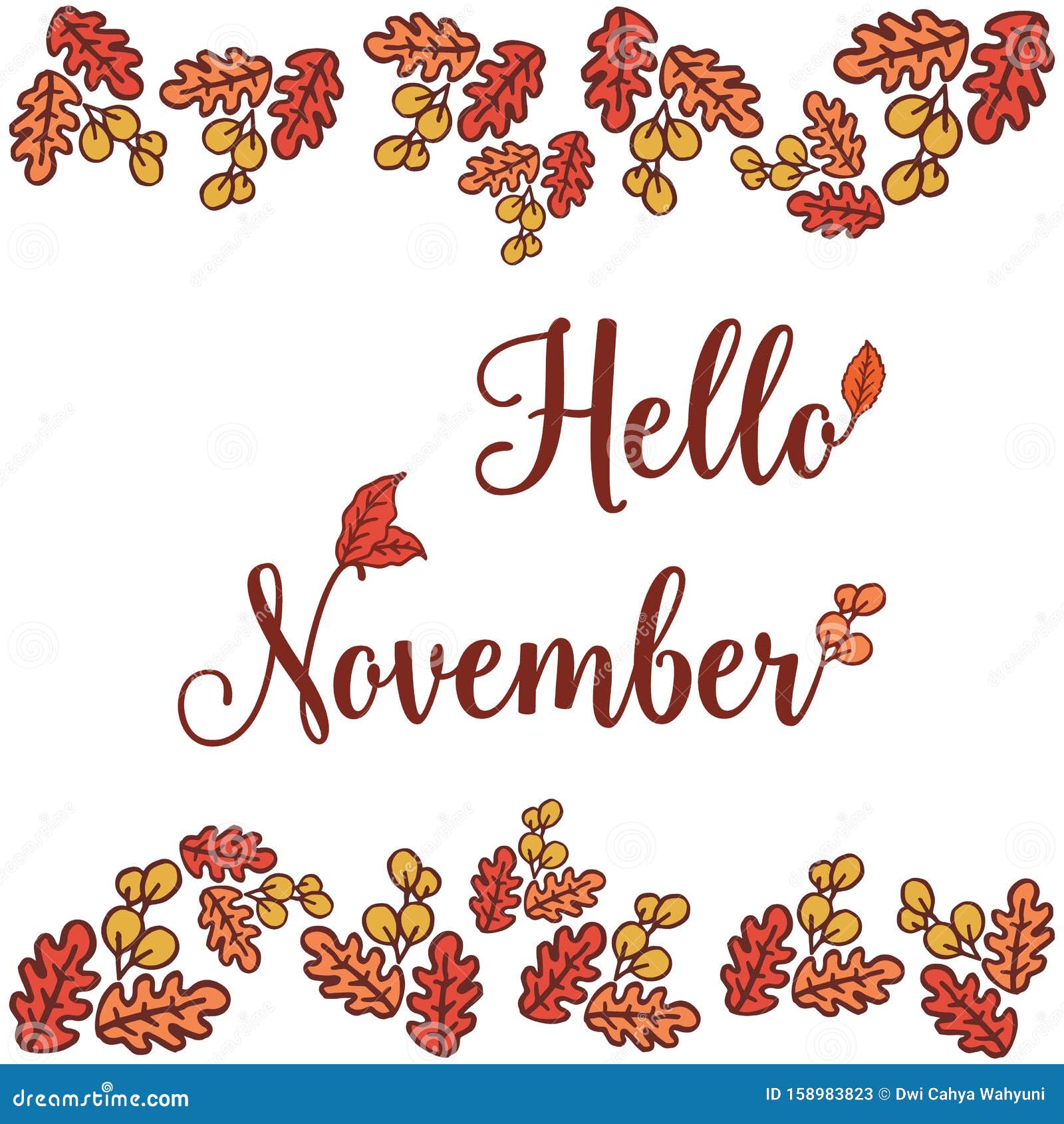 Hello November, with Style of Cute Leaf Frame. Vector Stock Vector ...