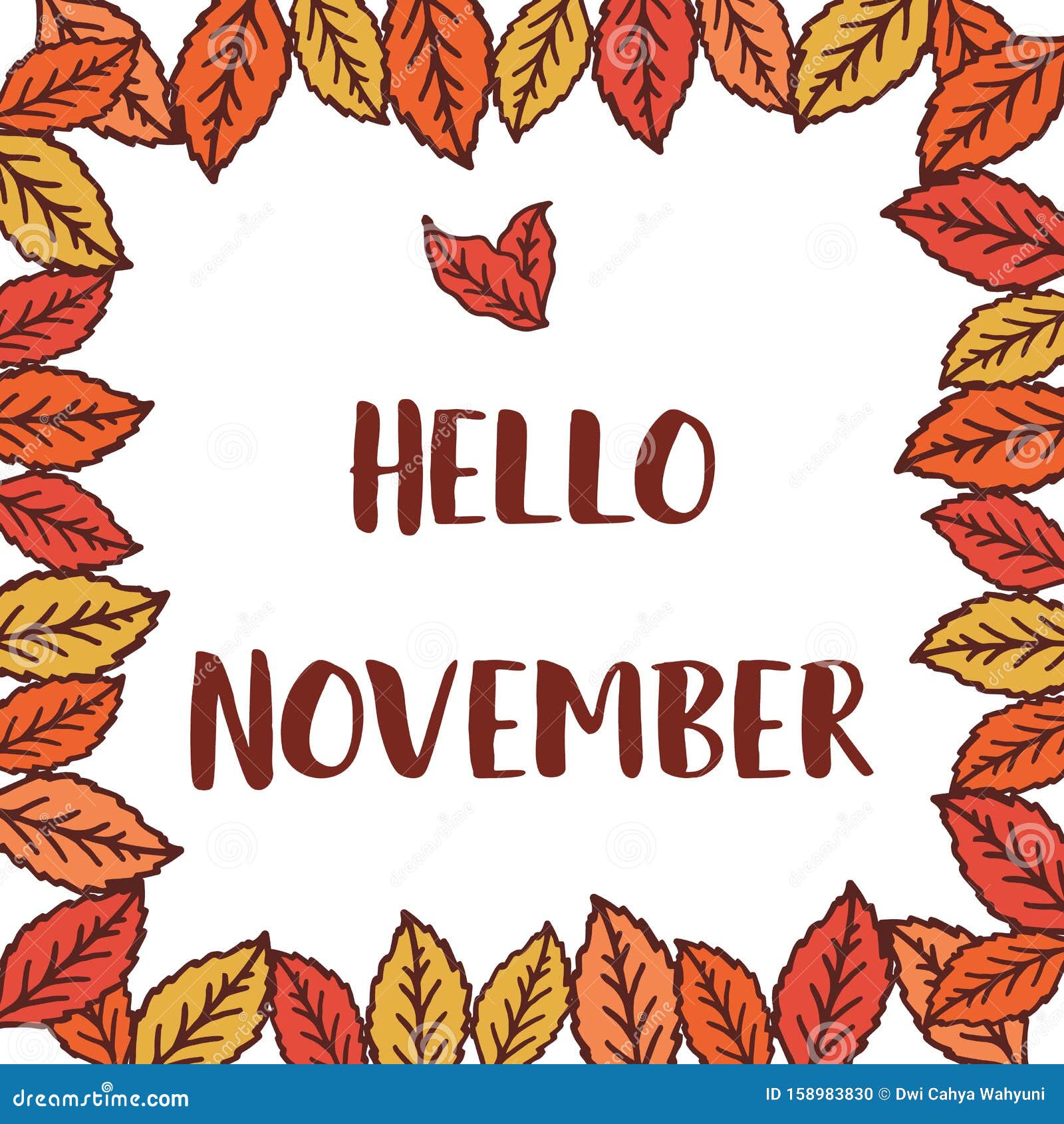 Hello November, with Style of Cute Leaf Frame. Vector Stock Vector ...