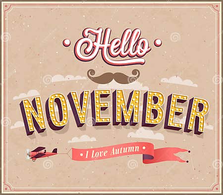 Hello November Typographic Design. Stock Vector - Illustration of ...