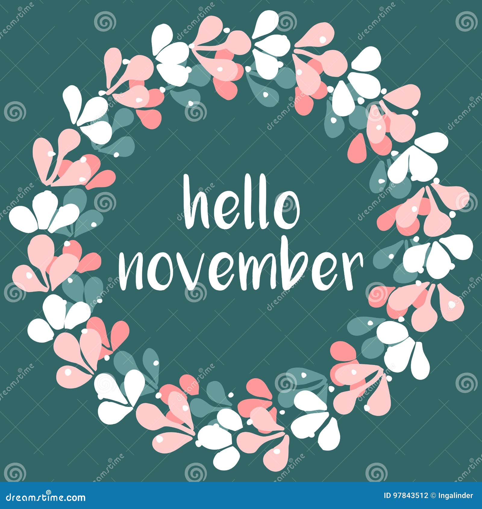 Hello November Wreath Vector Card Stock Vector - Illustration of laurel ...