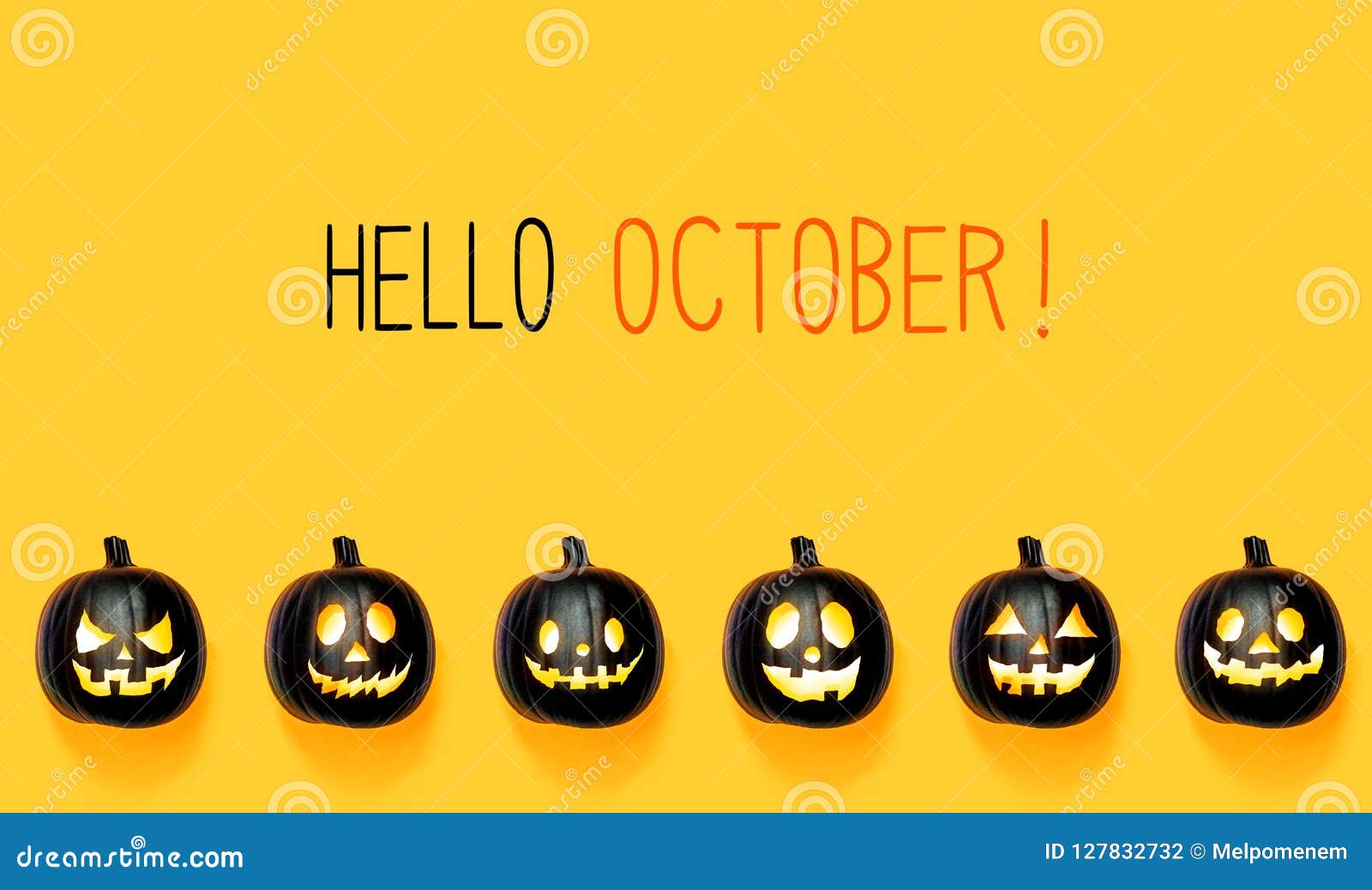 Hello October with Black Pumpkins Stock Illustration - Illustration of ...