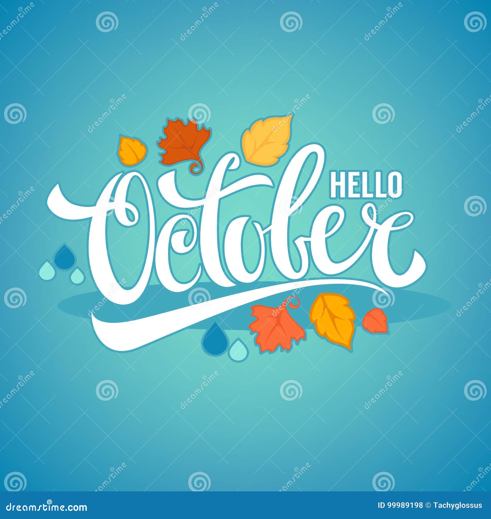 Hello October, Bright Fall Leaves and Lettering Composition Flyer or ...