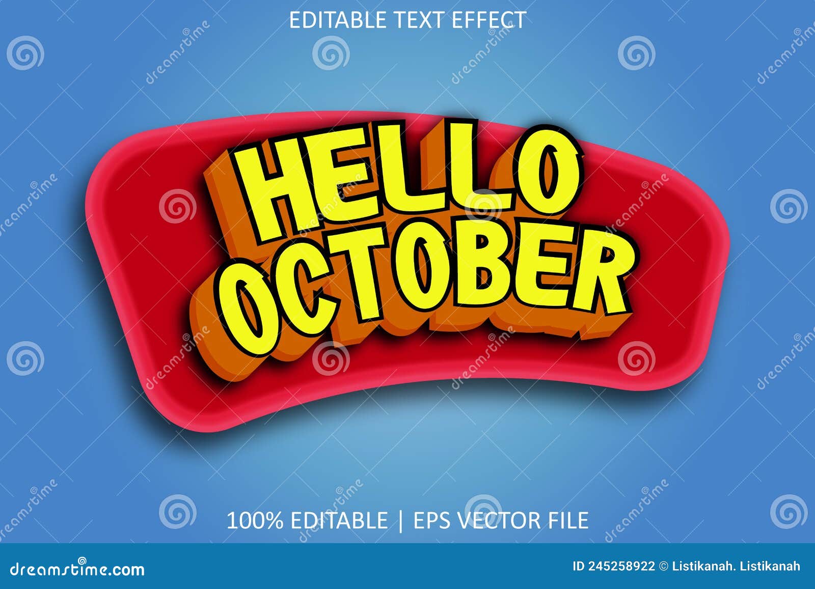 Hello October with Cartoon Style Editable Text Effect Stock Vector ...