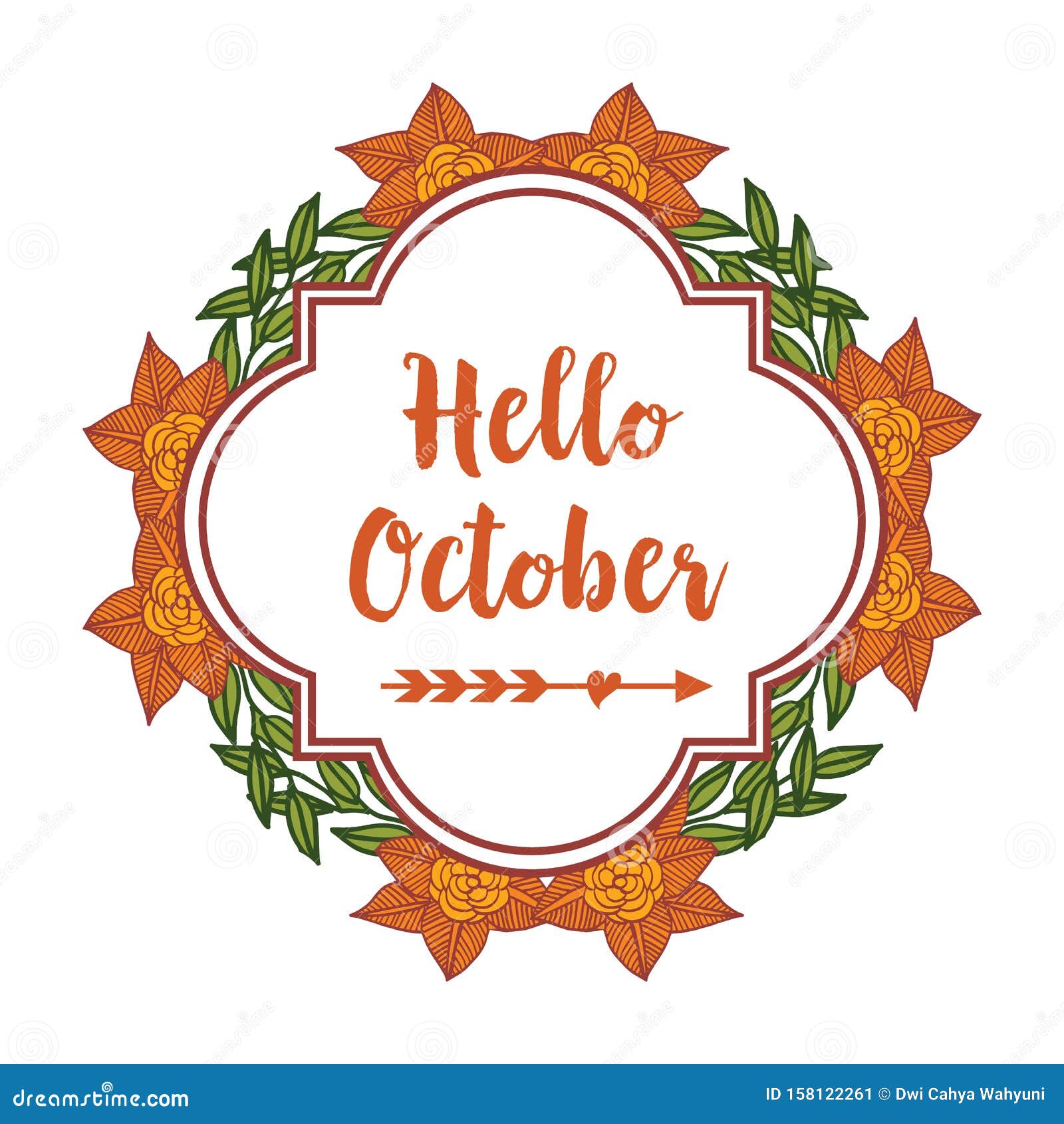 Hello October with Decorative of Leaf Flower Frame Elegant. Vector ...
