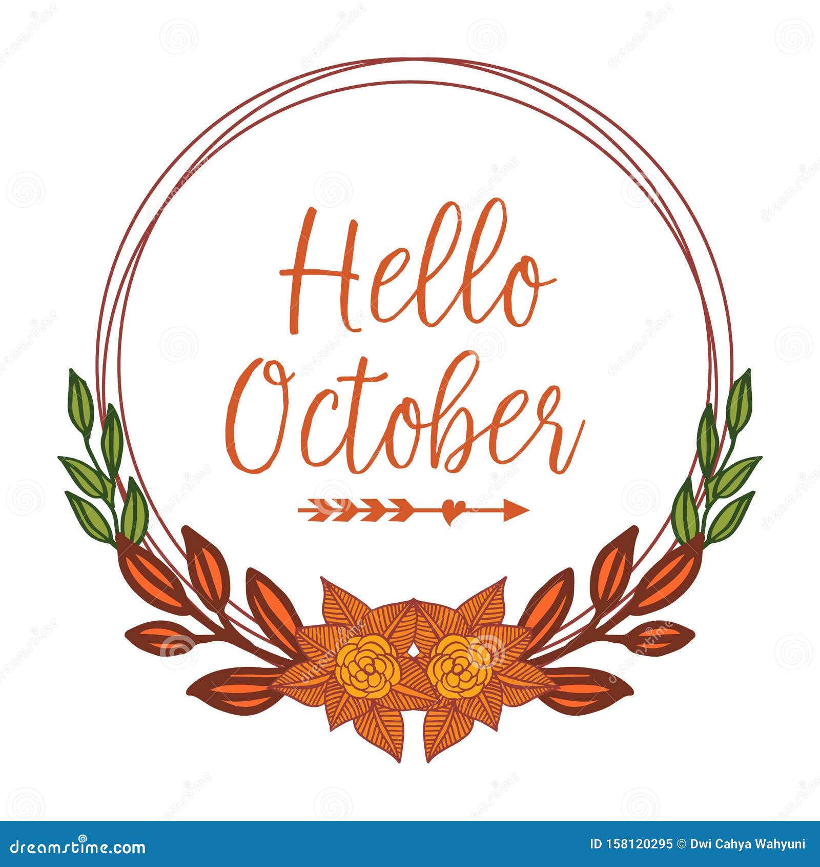 Hello October, with Design Leaf Flower Frame Background. Vector Stock ...