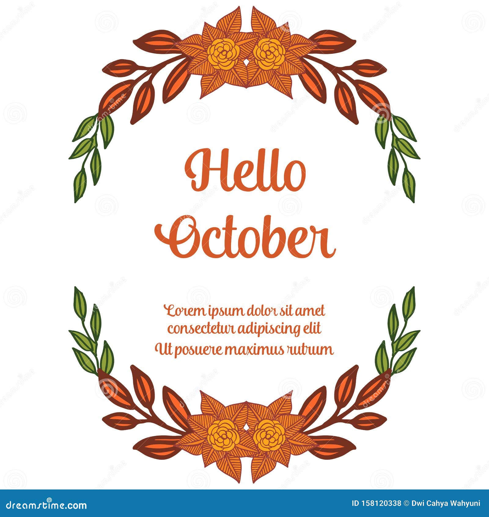 Hello October, with Design Leaf Flower Frame Background. Vector Stock ...