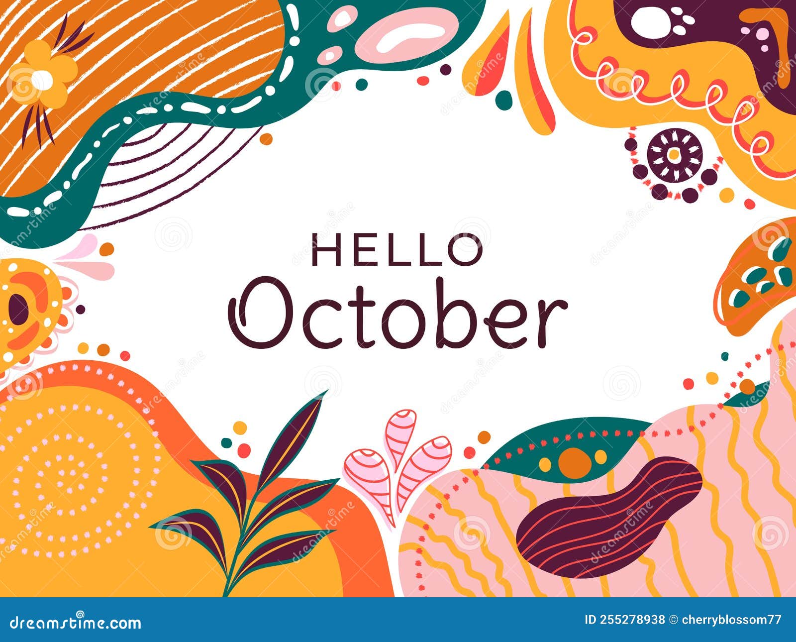 Hello October Floral Abstract Typography Social Media Post Vector ...