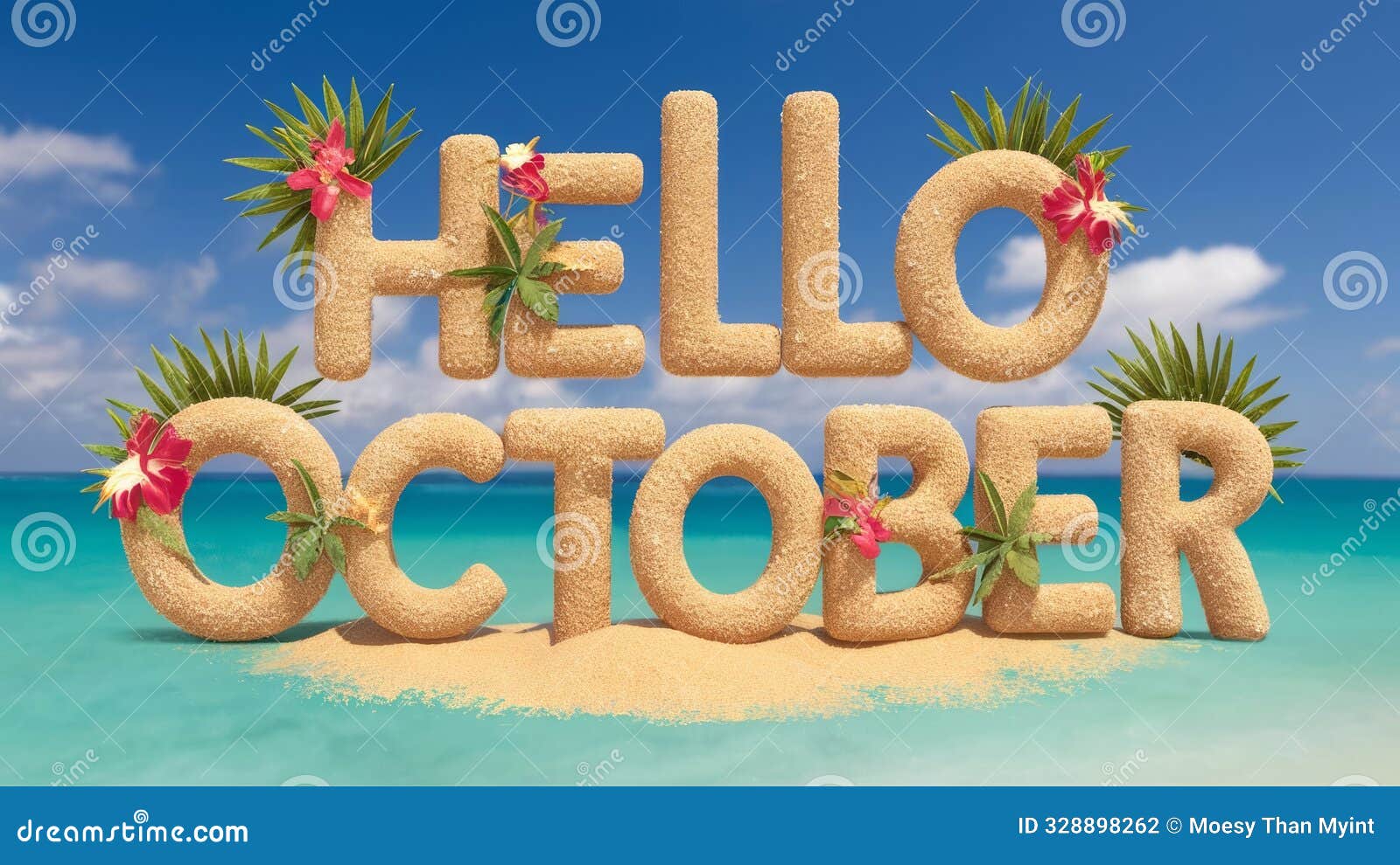 Hello October Greeting Card with Beach Theme Stock Illustration ...