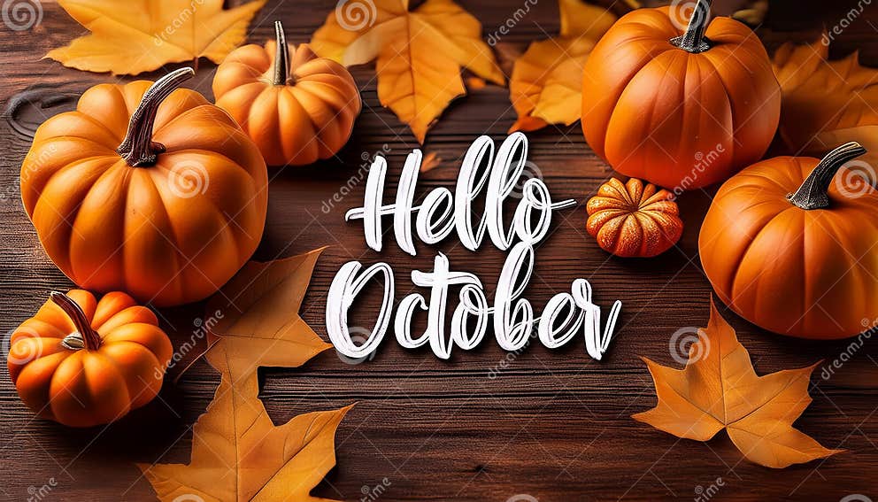 Hello October Greeting Card Stock Illustration - Illustration of ...