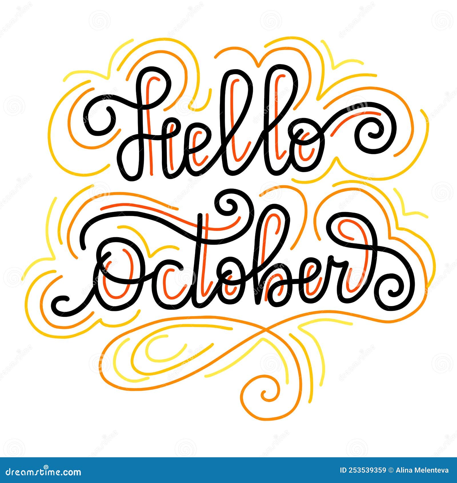 Hello October Hand Lettering Phrase Vector Illustration Stock Vector ...