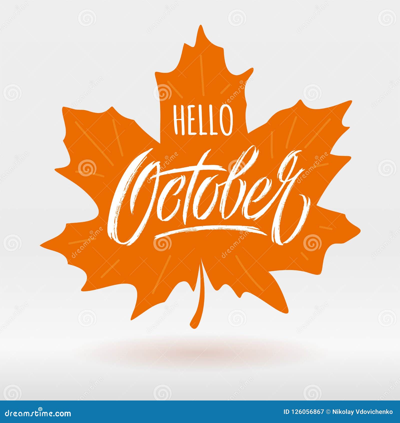 Hello October Lettering with Maple Leaf on Light Background. Modern ...