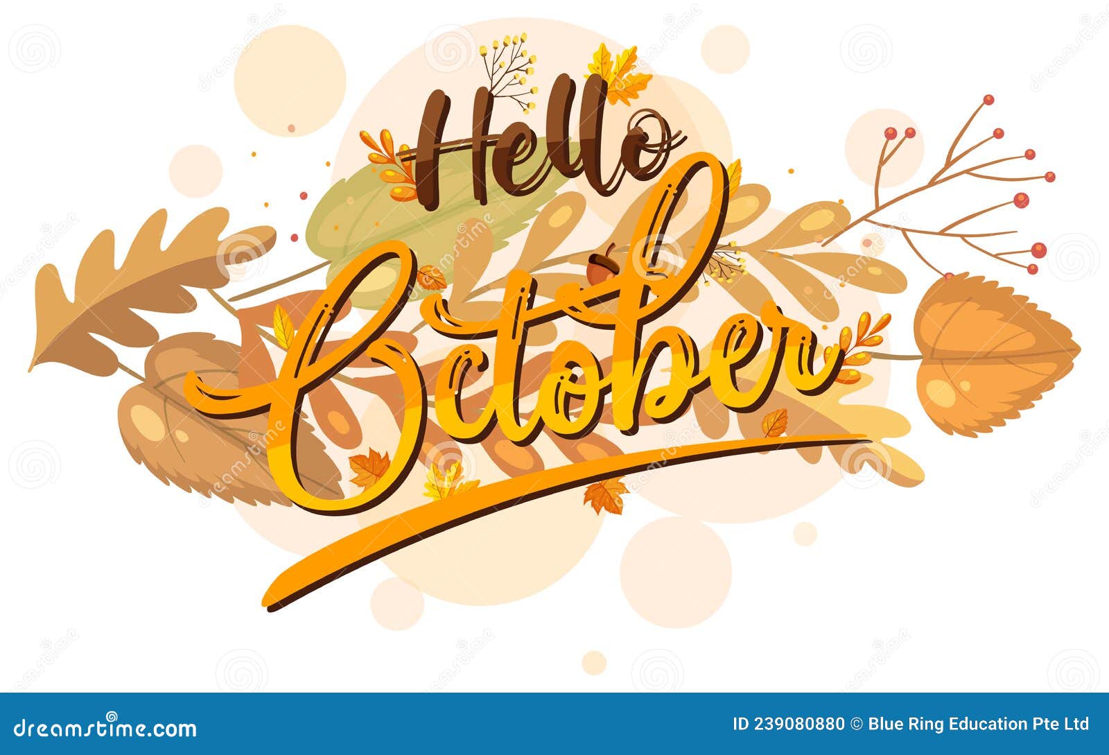 Hello October Logo with Ornamental Autumn Leaf Stock Vector ...