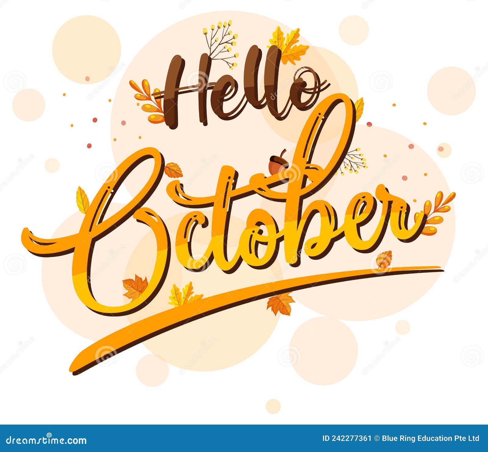 Hello October Logo with Ornamental Autumn Leaf Stock Vector ...
