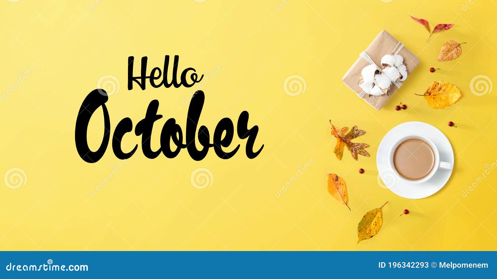 Hello October Message with Autumn Theme with Coffee Stock Image - Image ...