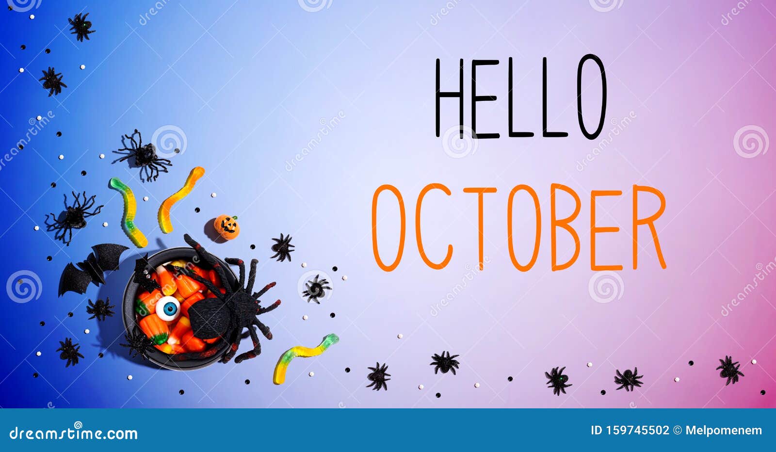 Hello October message stock photo. Image of card, cauldron - 159745502