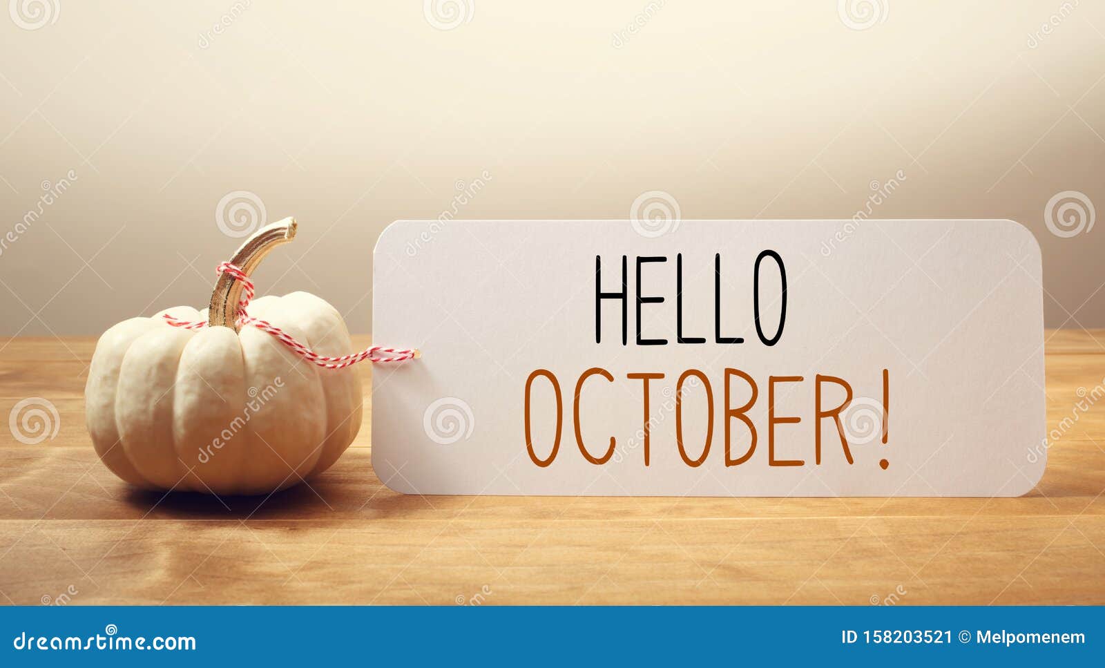 Hello October Message with a Small Pumpkin Stock Image - Image of ...