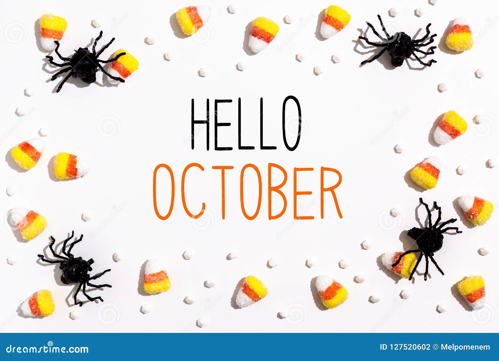 Hello October Message with Spiders Overhead View Stock Photo - Image of ...
